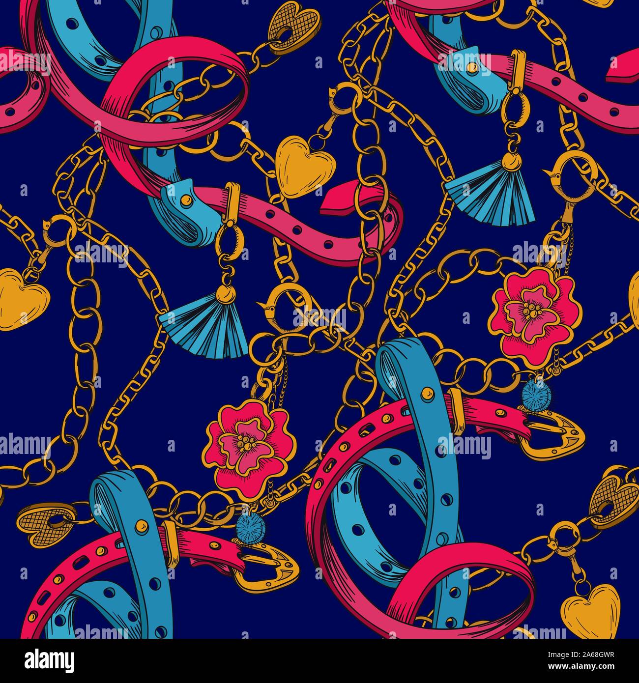 Seamless pattern with belt and chain. Vector Stock Vector Image & Art ...