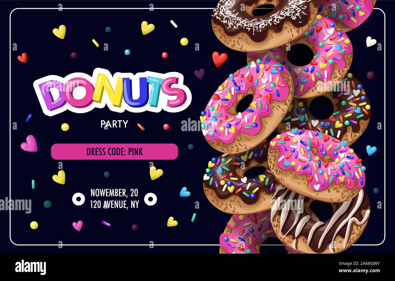 Invitation for donuts party, flyer. Vector Stock Vector Image & Art - Alamy
