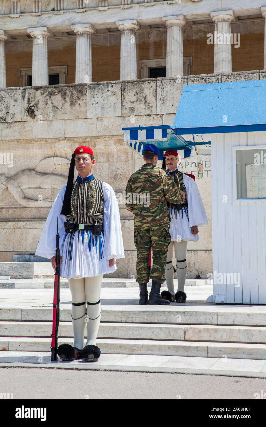 ATHENS, GREECE - MAY, 2018: Presidential Guard soldiers in front of the ...