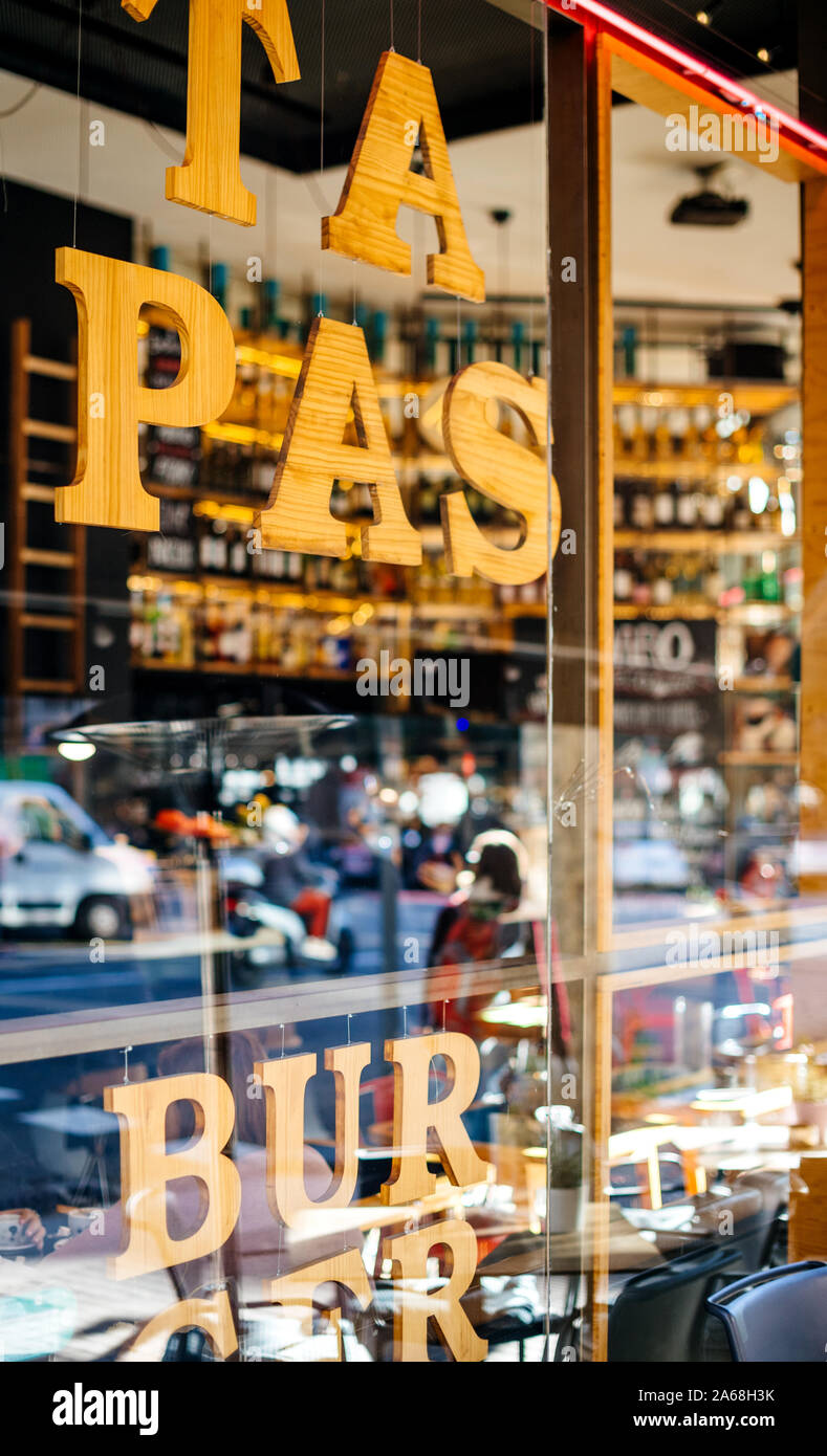 Barcelona, Spain - Nov 14 2017: Pasta Burger cafe restaurant bar pub in ...