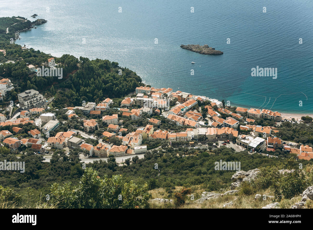 Beautiful view of the coastal city and the sea in Montenegro Stock ...