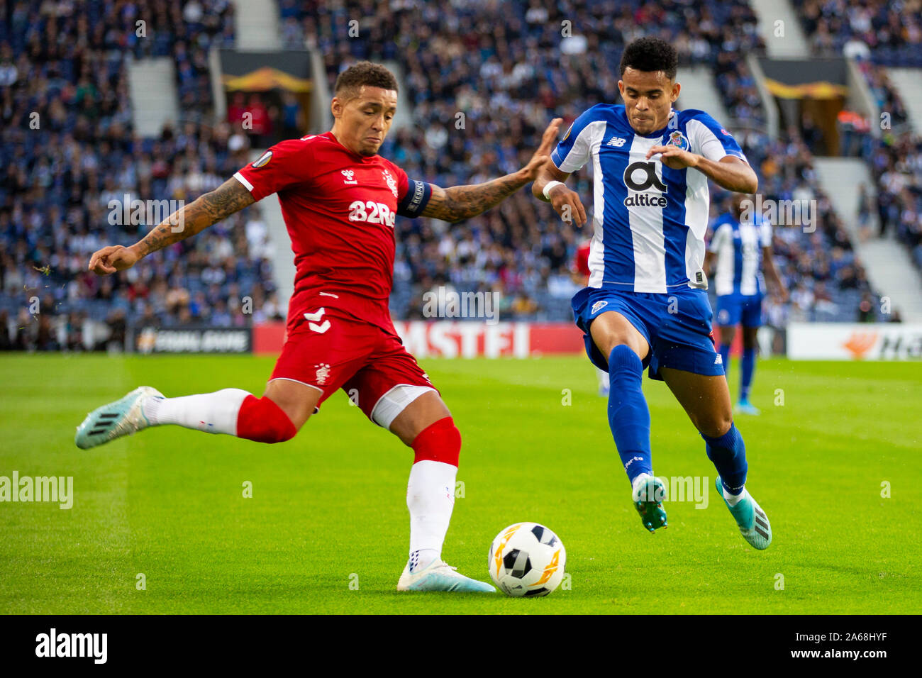 Ranger's player, Alfredo Morelos (L) and FC Porto's player, Luis Diaz ...