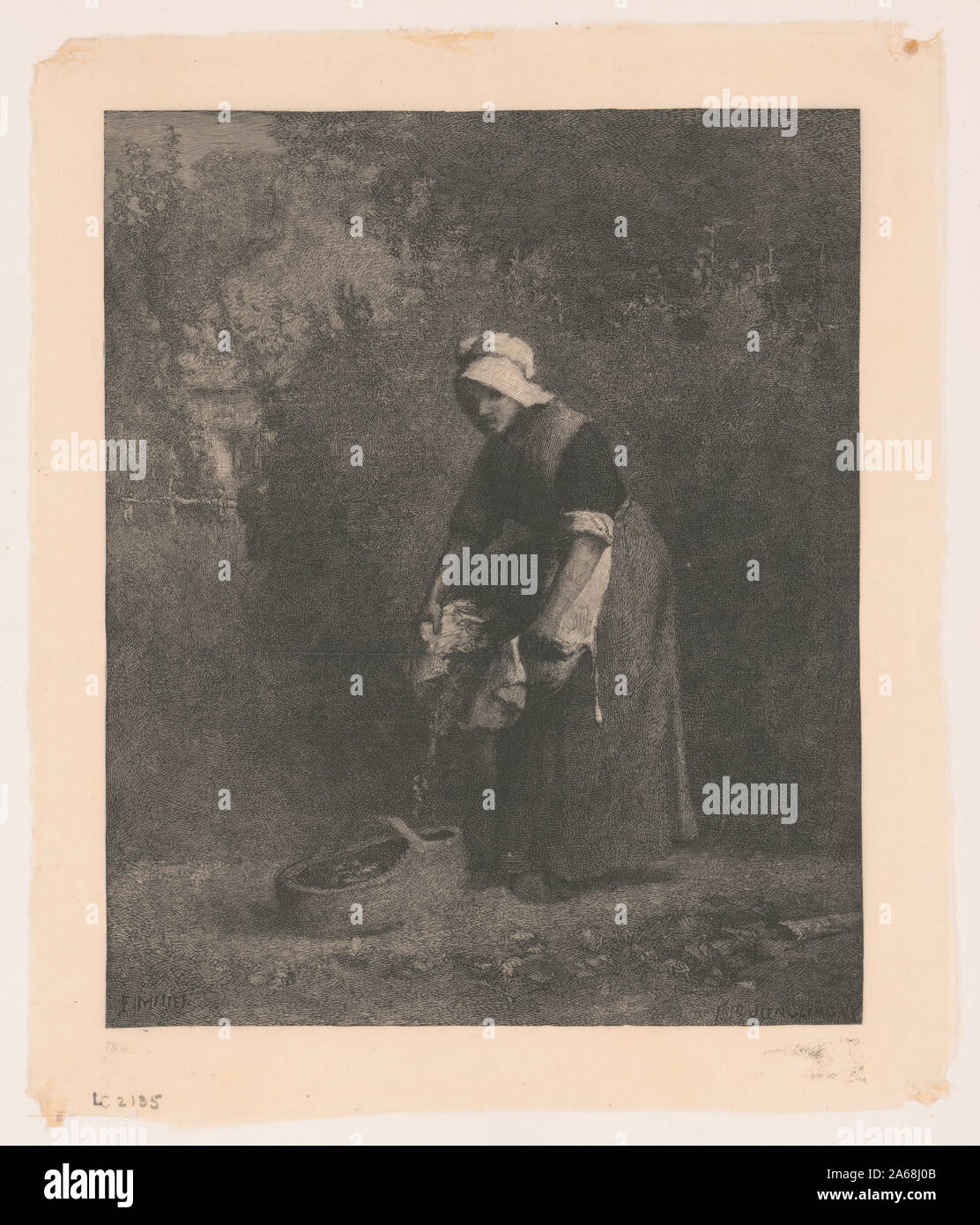 Woman gathering something in her apron, after Millet Stock Photo - Alamy
