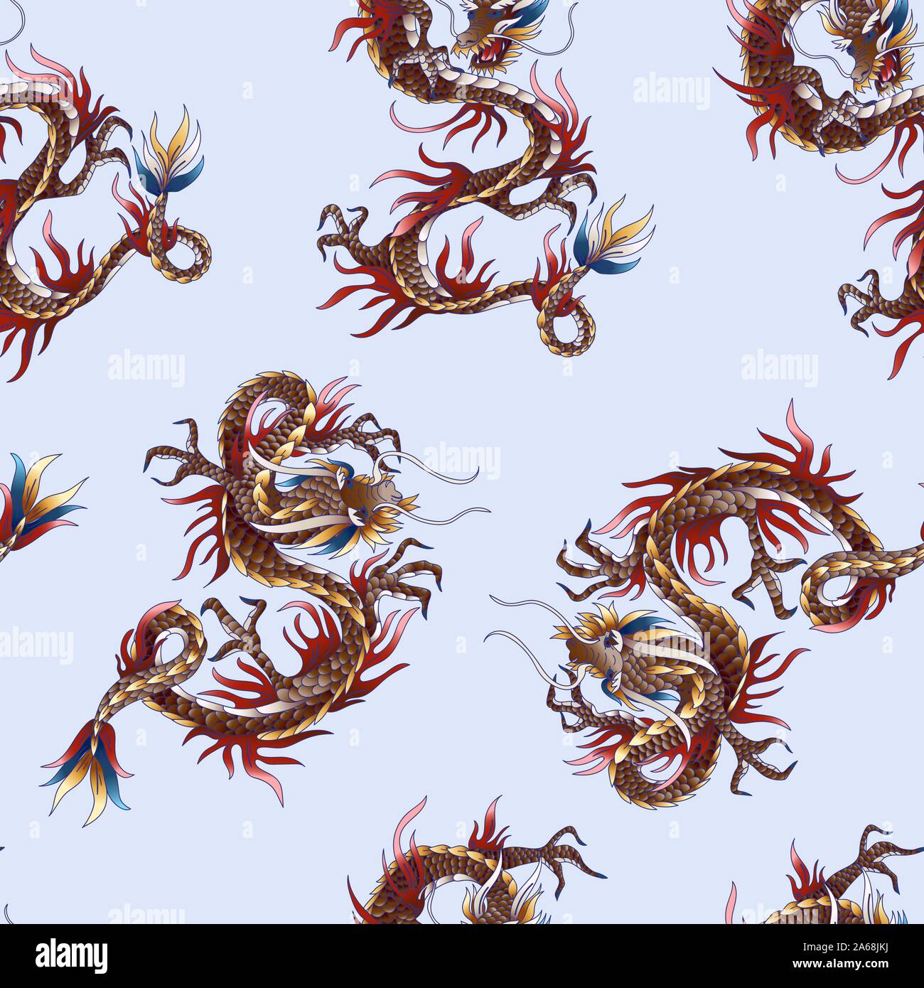 Seamless pattern with Chinese traditional dragon. vector Stock Vector ...
