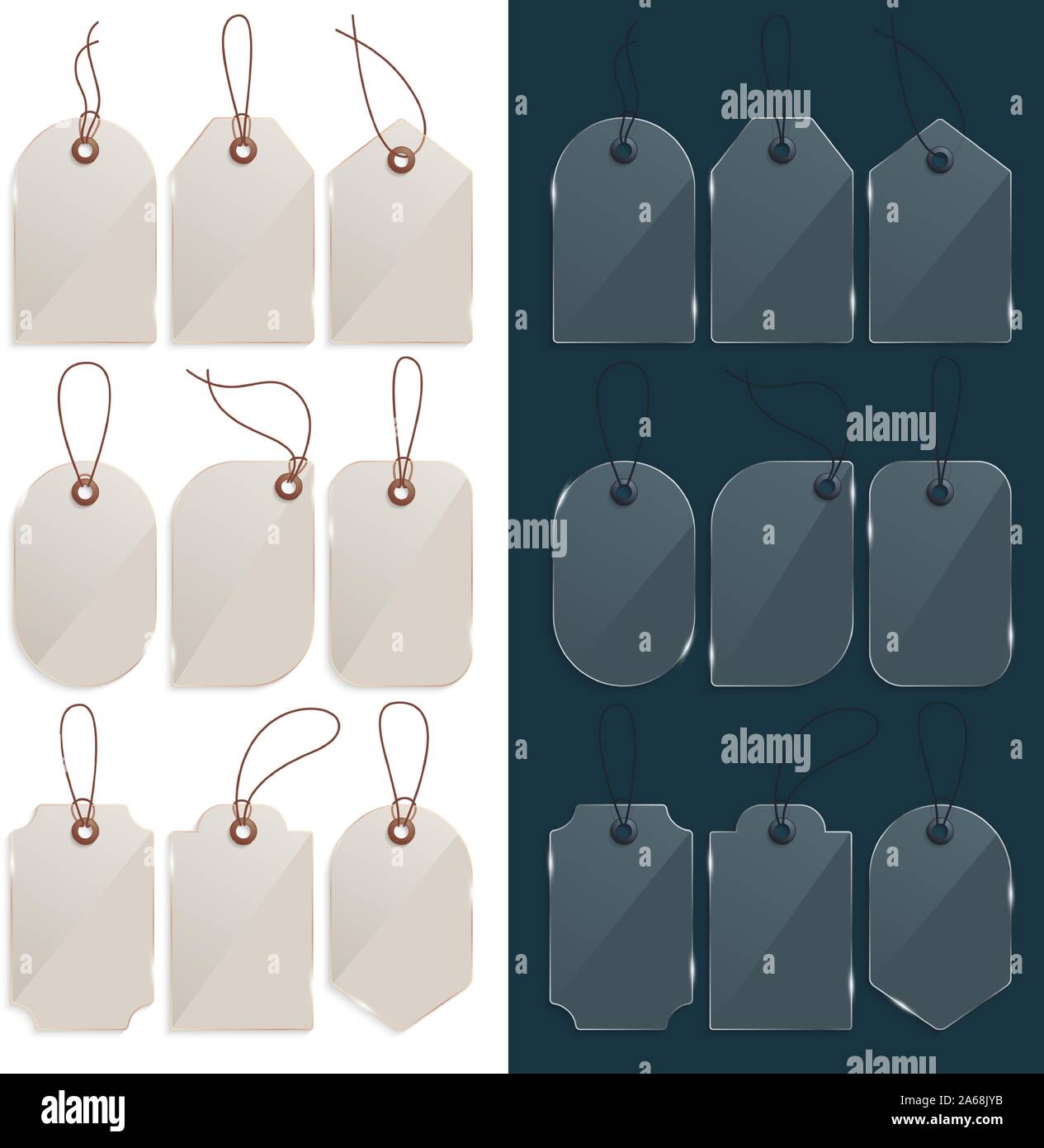 Realistic glass price tag. Glass label, paper sale tags mockup blank ...