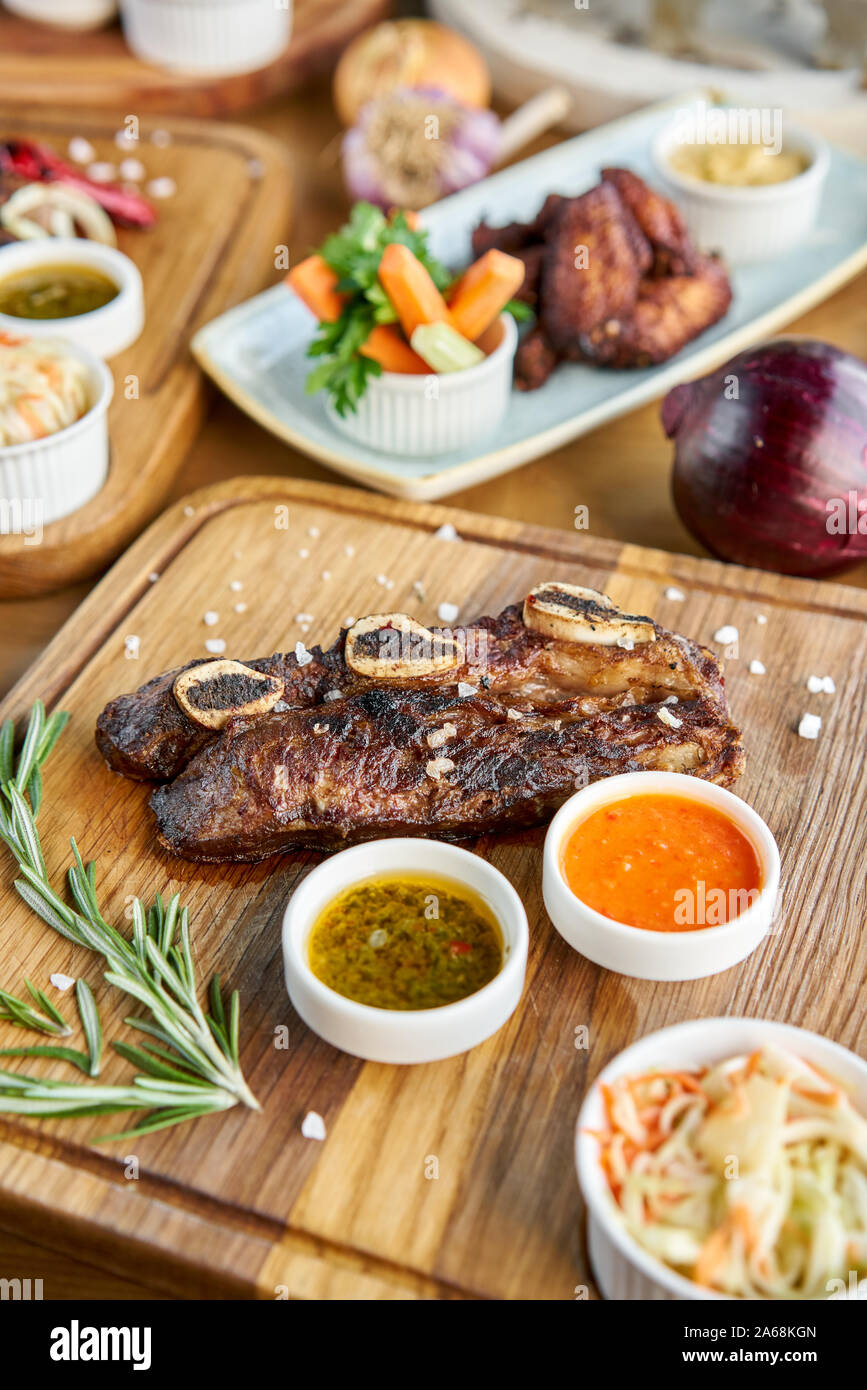 Beef meat cut according to the Argentine style, called asado. Barbecue ...