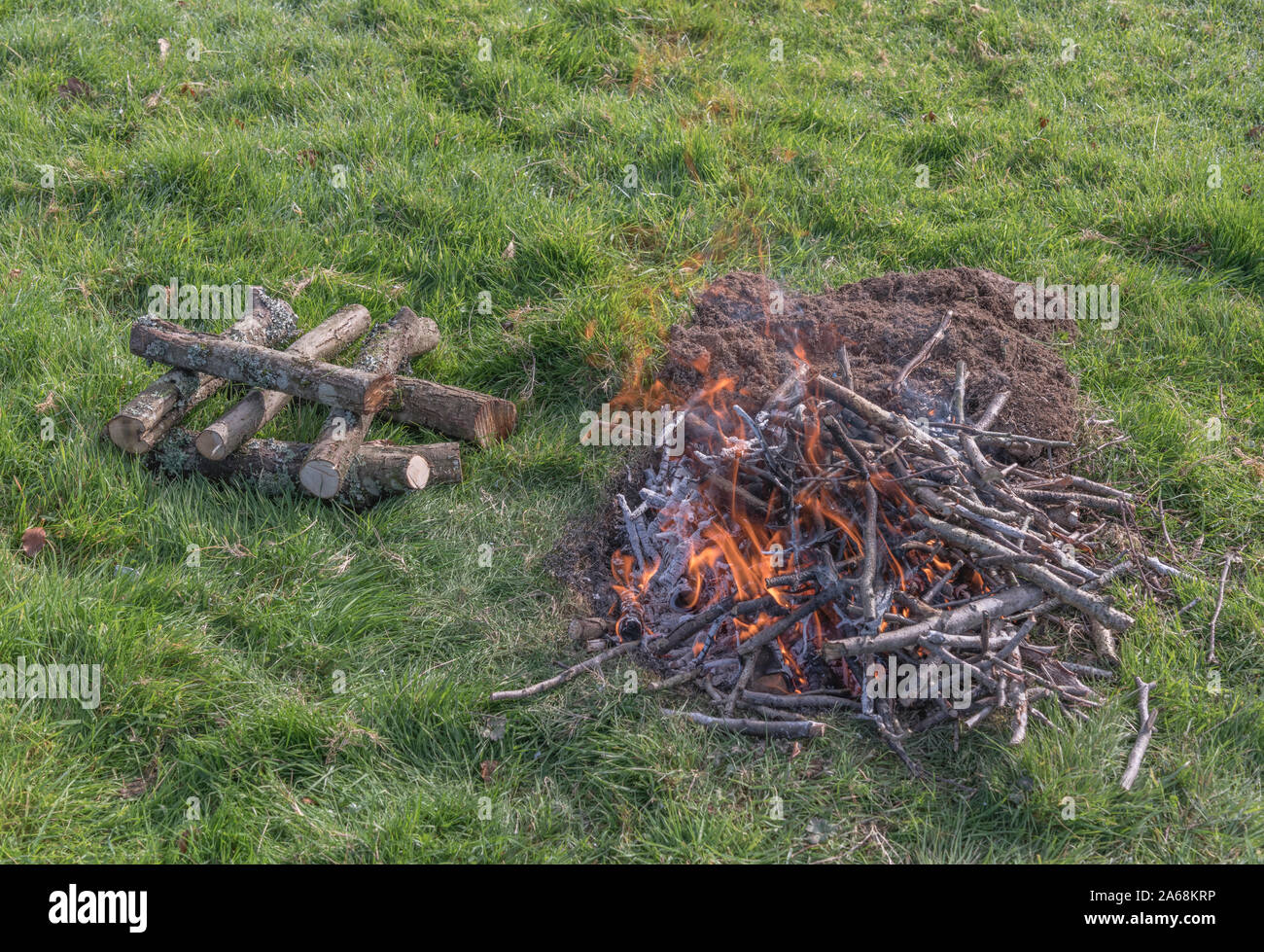 Sequential series of building & lighting survival fire / camp fire ...