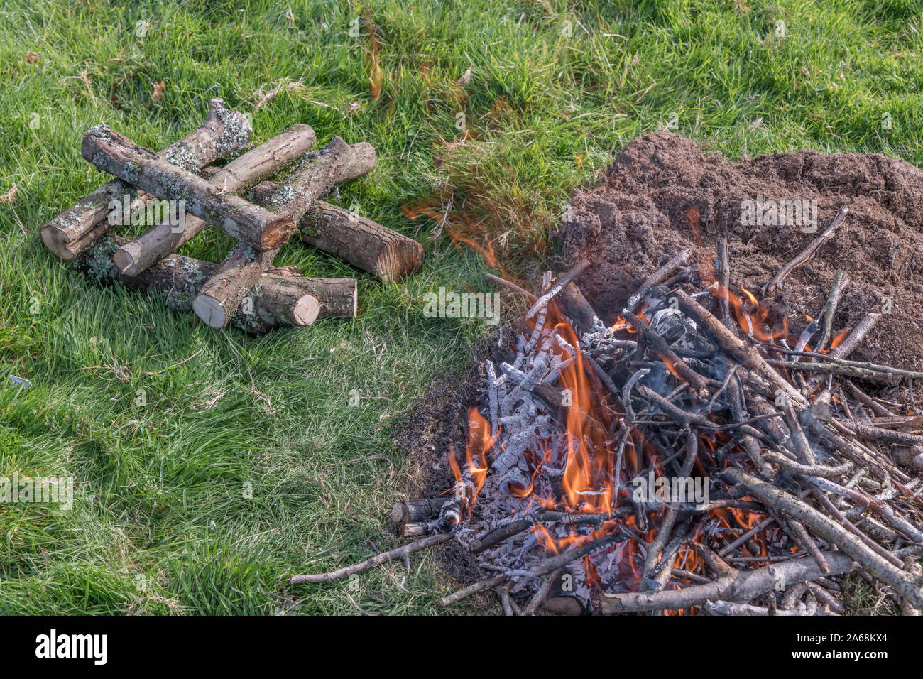 Sequential series of building & lighting survival fire / camp fire ...