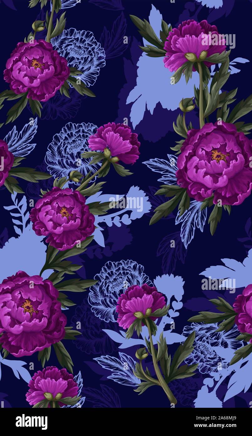 Seamless pattern with burgundy peonies. Vector Stock Vector Image & Art ...