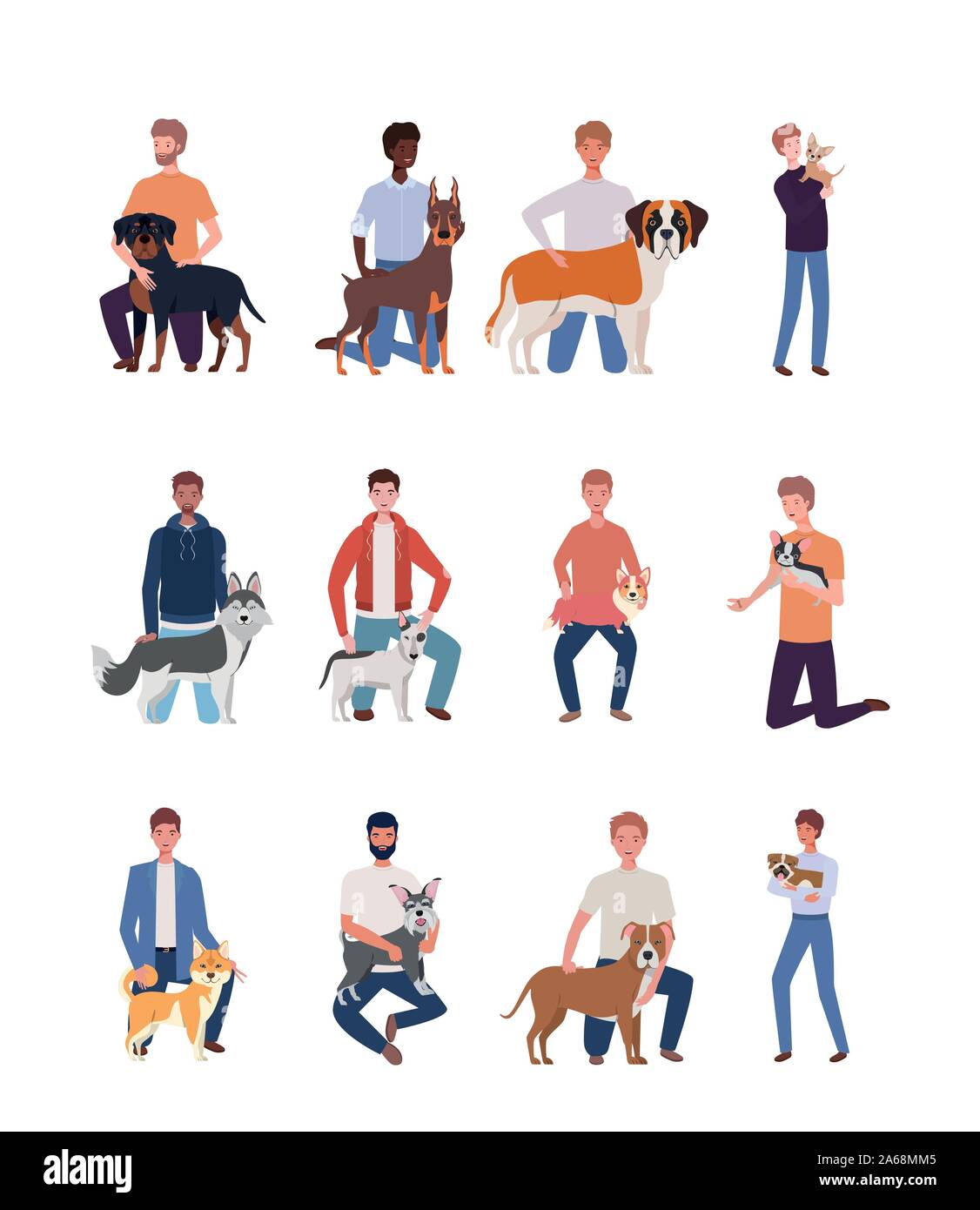 young men with cute dogs mascots characters Stock Vector Image & Art ...