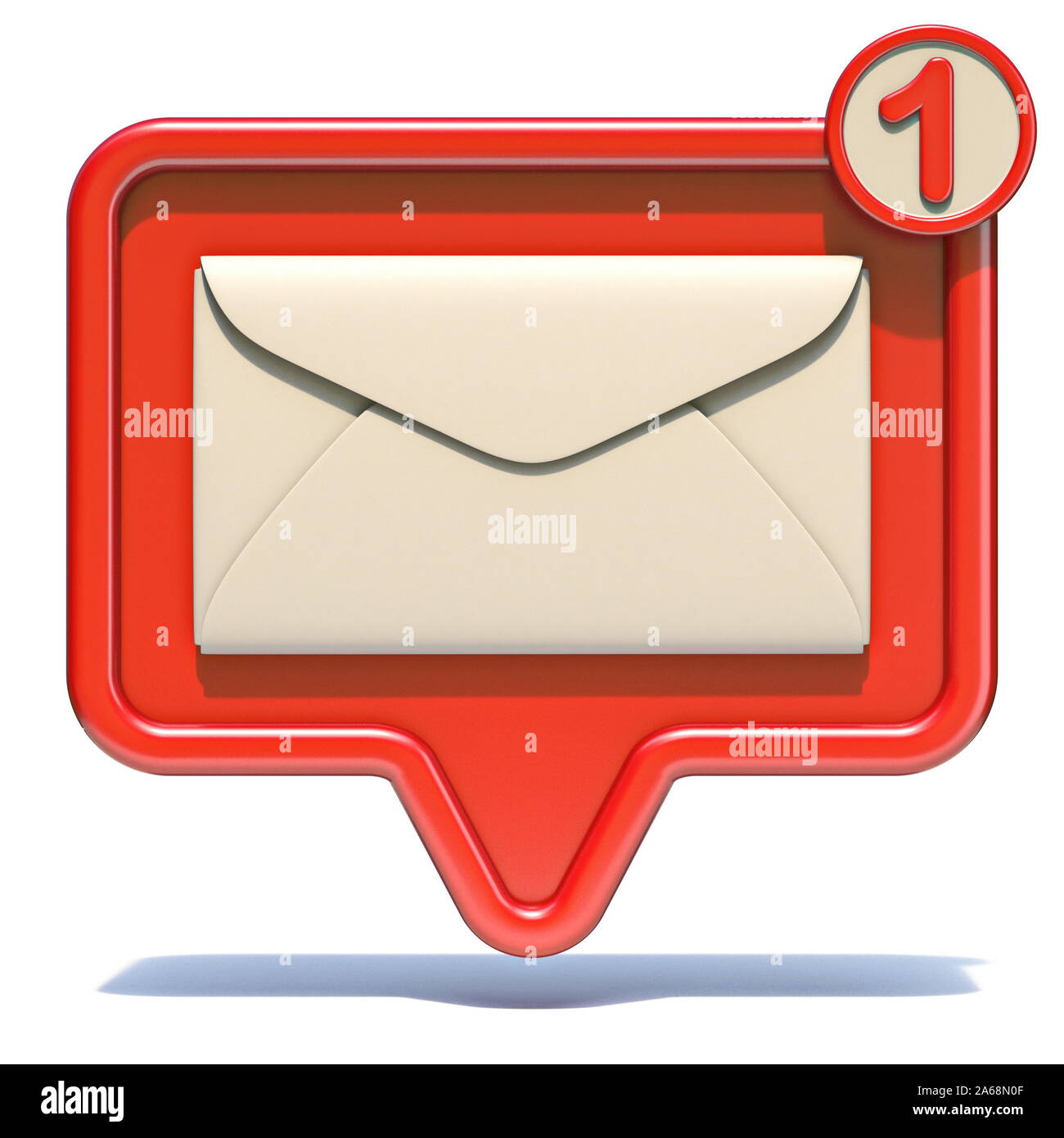 Notification icon with envelope and number one 3D render illustration ...