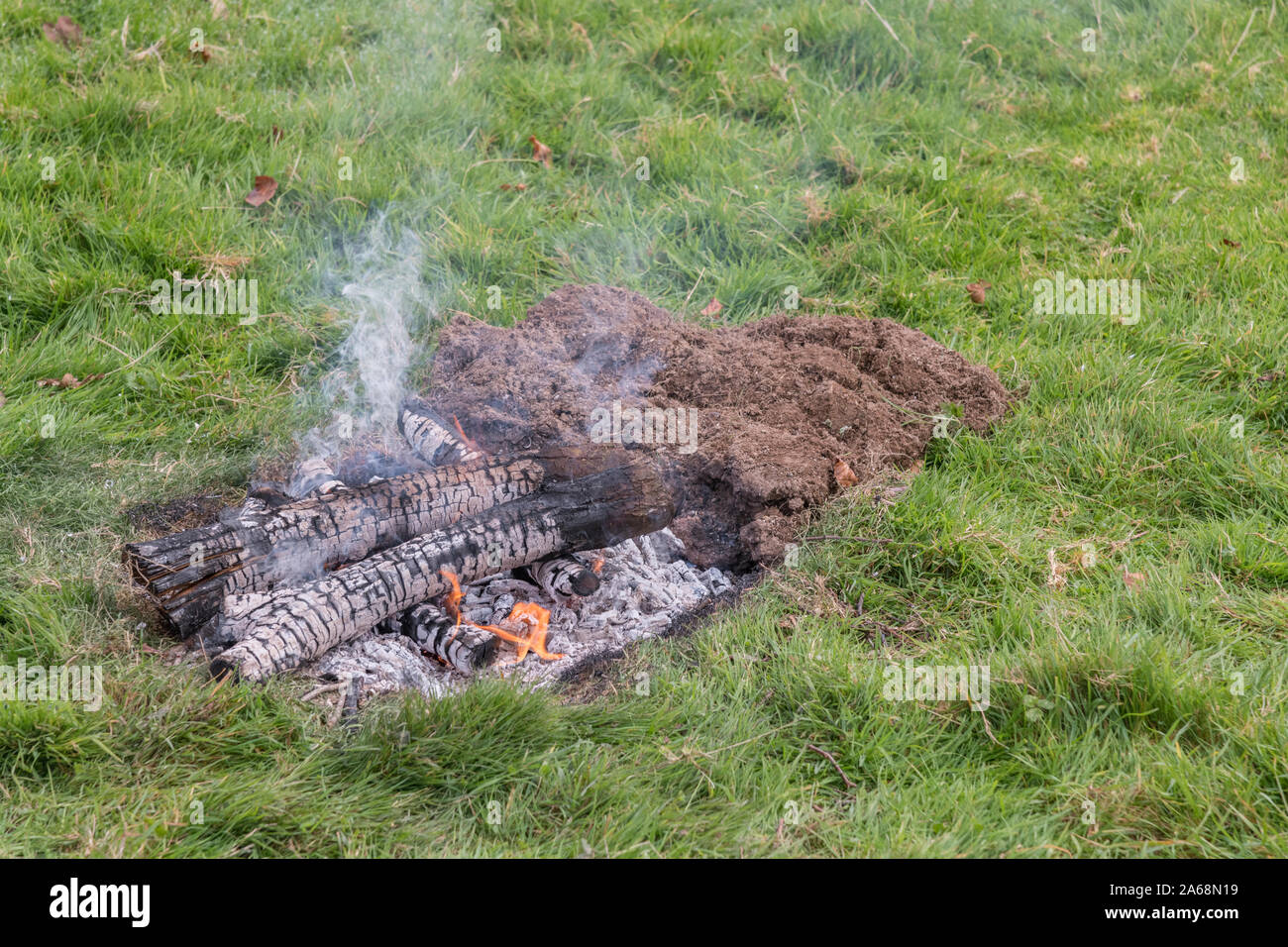 Sequential series of building and lighting survival fire or camp fire ...