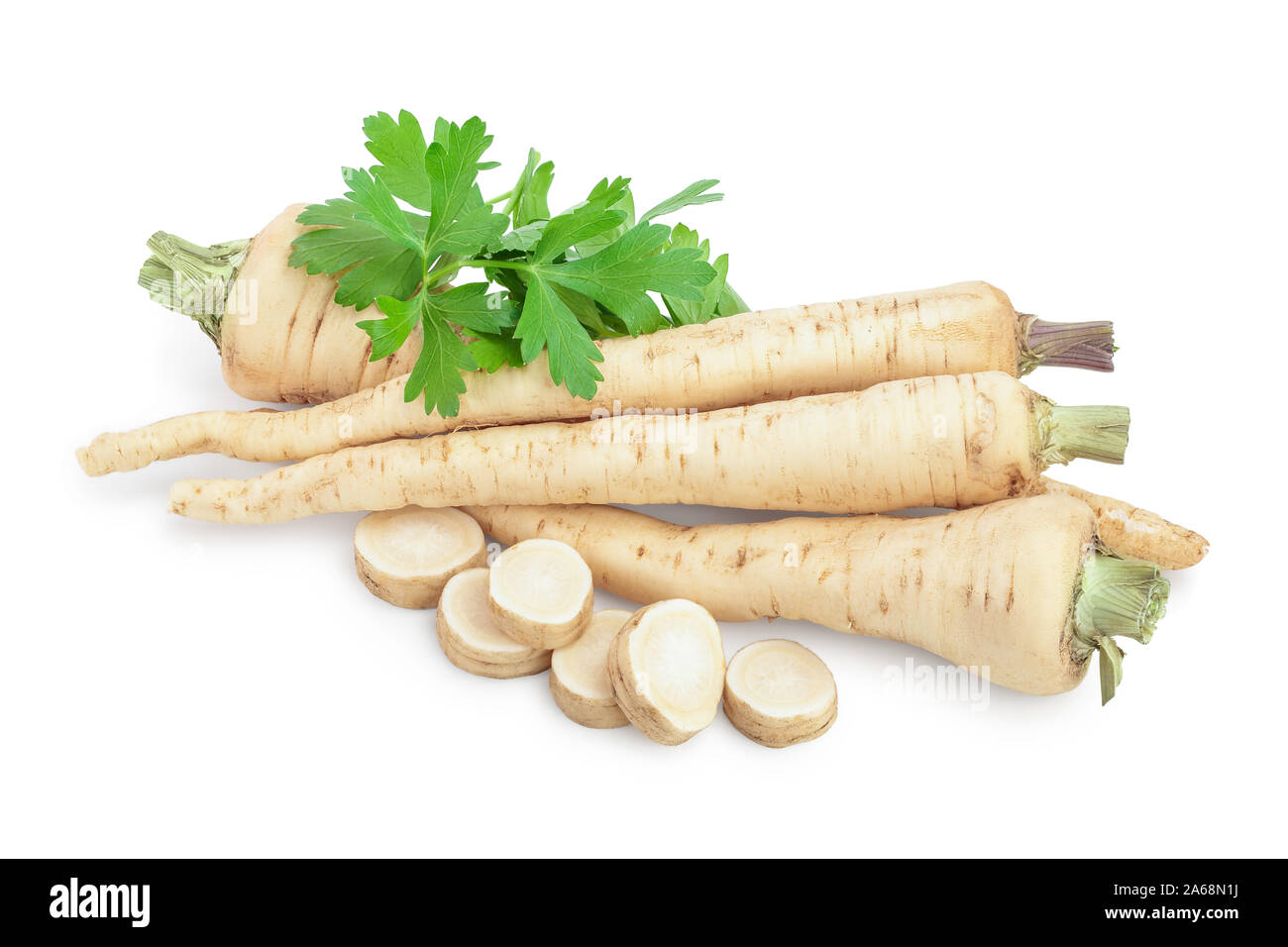 Parsley root with slices and leaves isolated on white background Stock ...