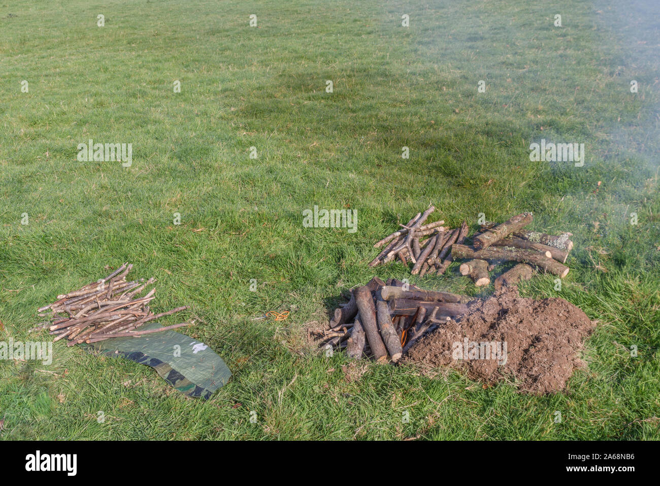 Sequential series of building and lighting survival fire or camp fire ...