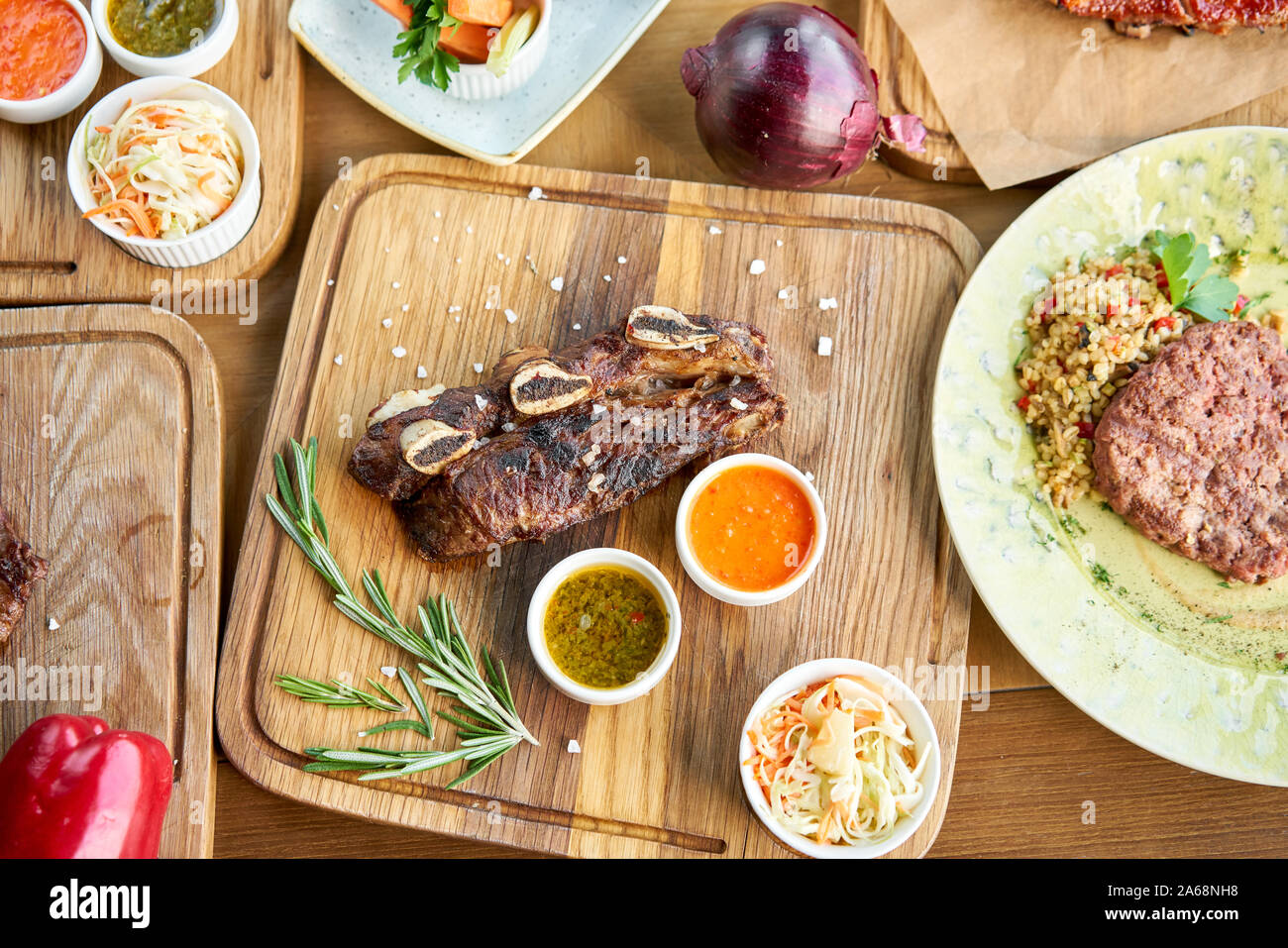 Beef meat cut according to the Argentine style, called asado. Barbecue ...