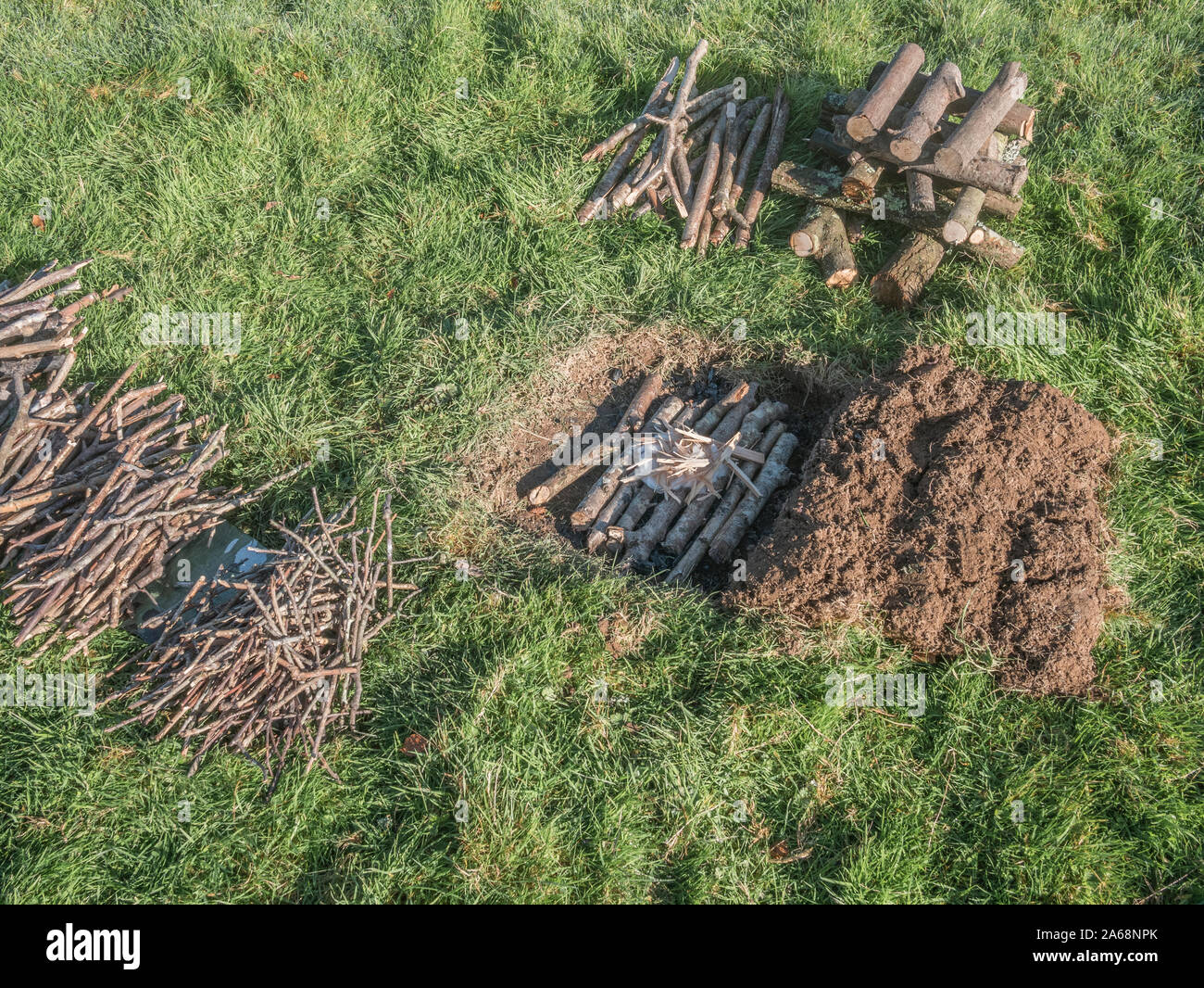 Sequential series of building & lighting survival fire or camp fire ...