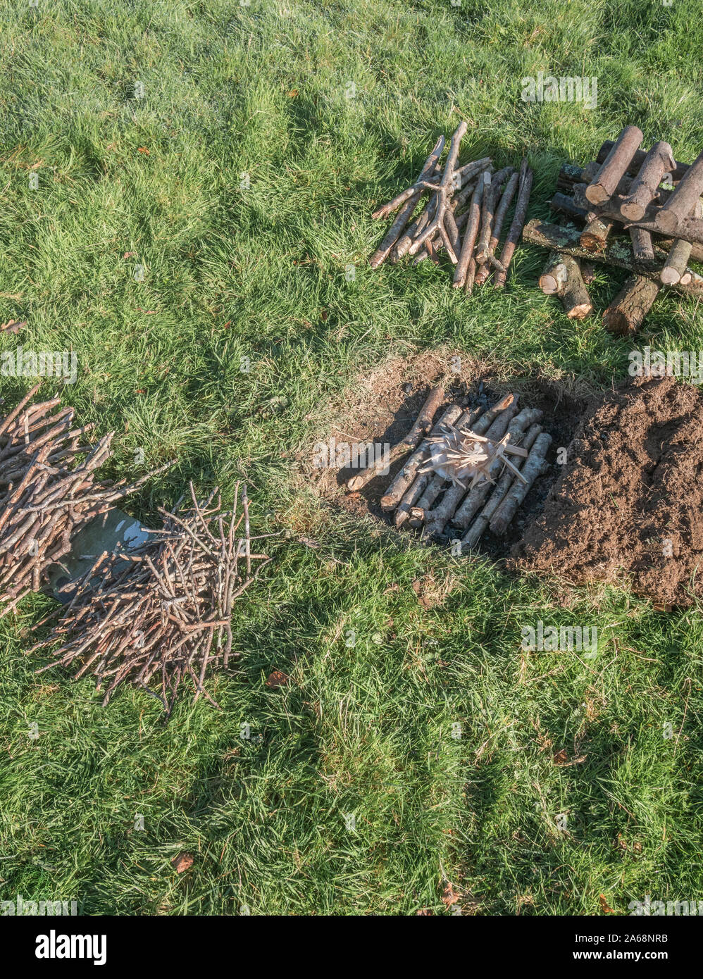 Sequential series of building & lighting survival fire or camp fire ...