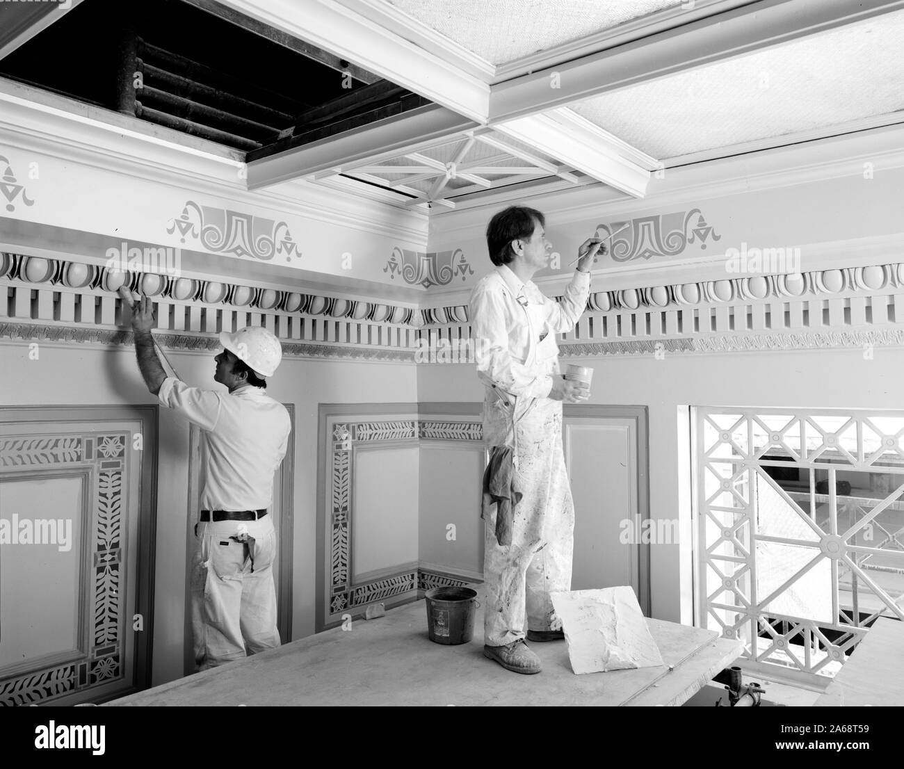 Workers in Union Station, Washington, D.C., during the restoration in ...