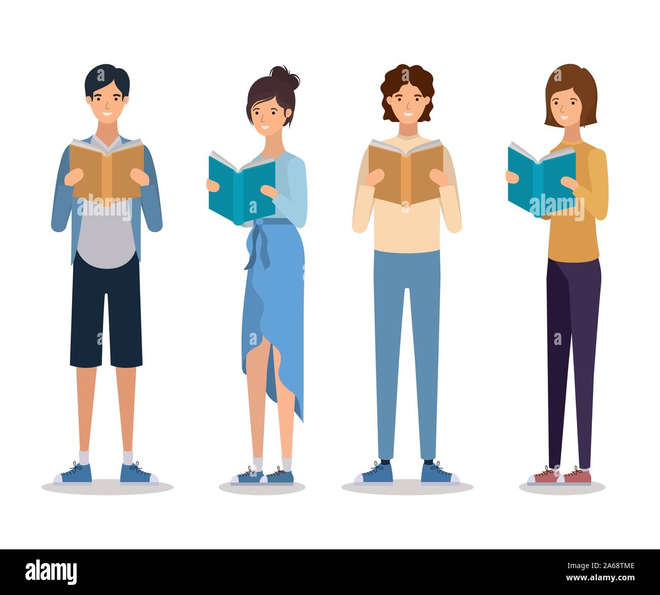 group of students reading books Stock Vector Image & Art - Alamy