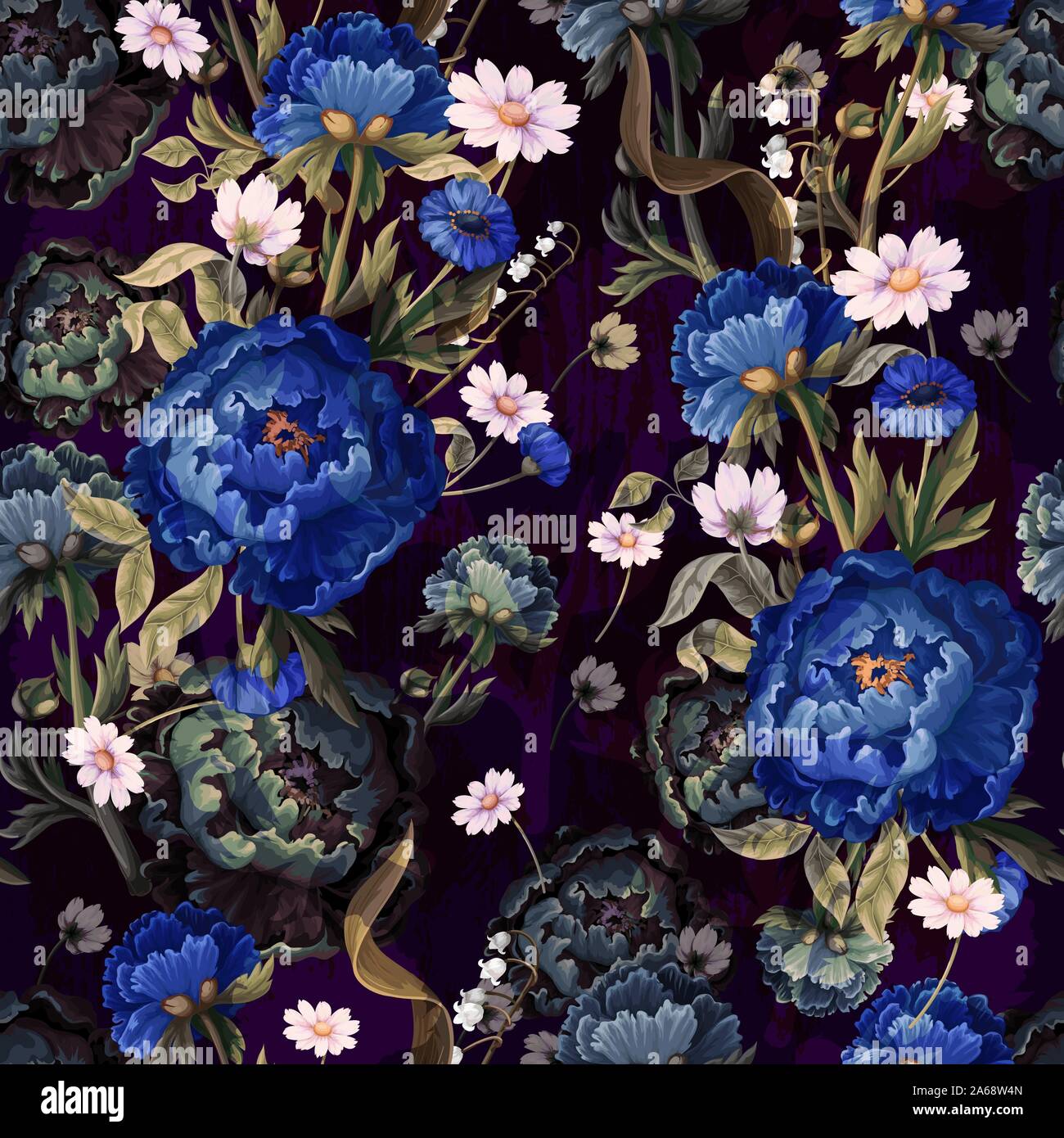 Seamless pattern with vintage peonies oil painting. Vector Stock Vector ...