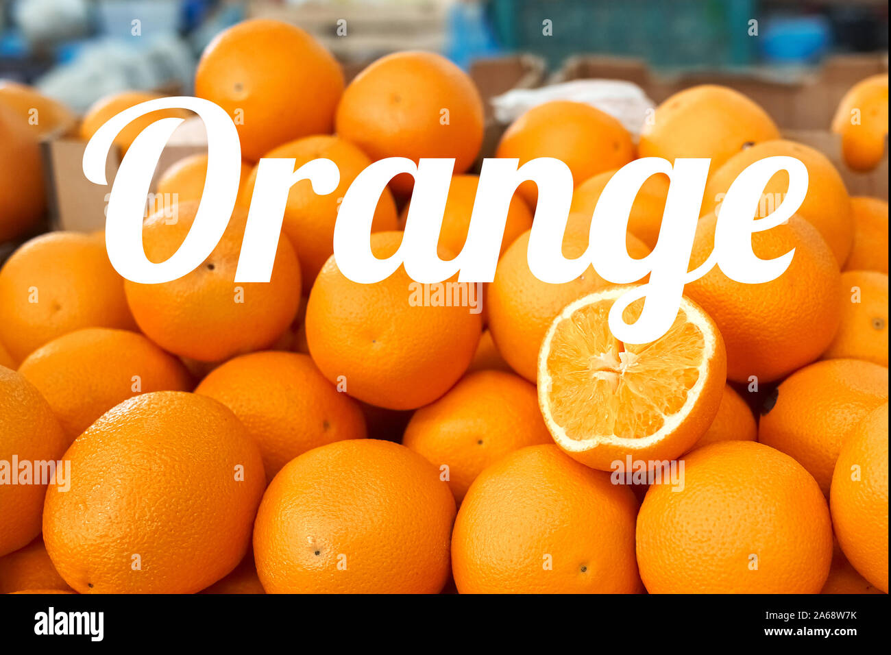 Orange fruits. Background with orange text Stock Photo - Alamy