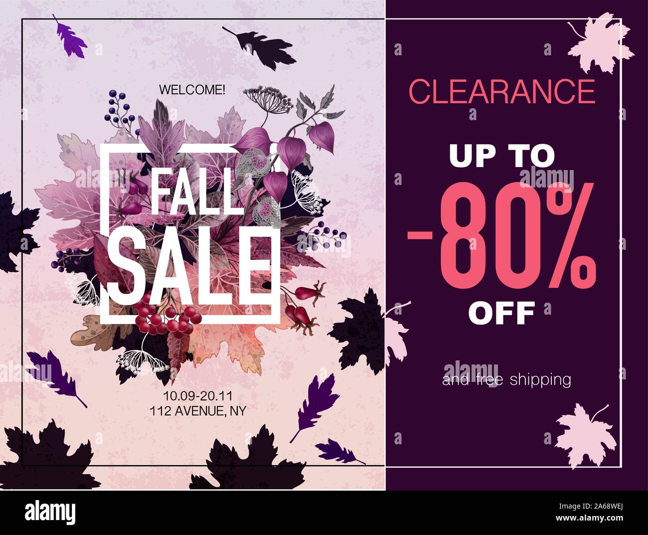 Poster fall sale with leaves and berries. Vector Stock Vector Image ...