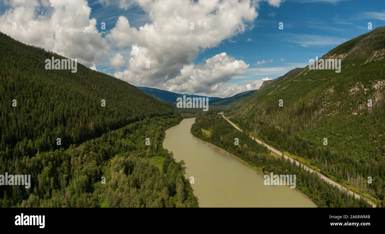 Aerial Panoramic View of a Scenic Highway in the Valley surrounded by ...