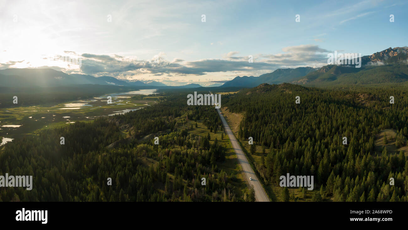 Aerial Panoramic View of a Scenic Highway in the Valley surrounded by ...