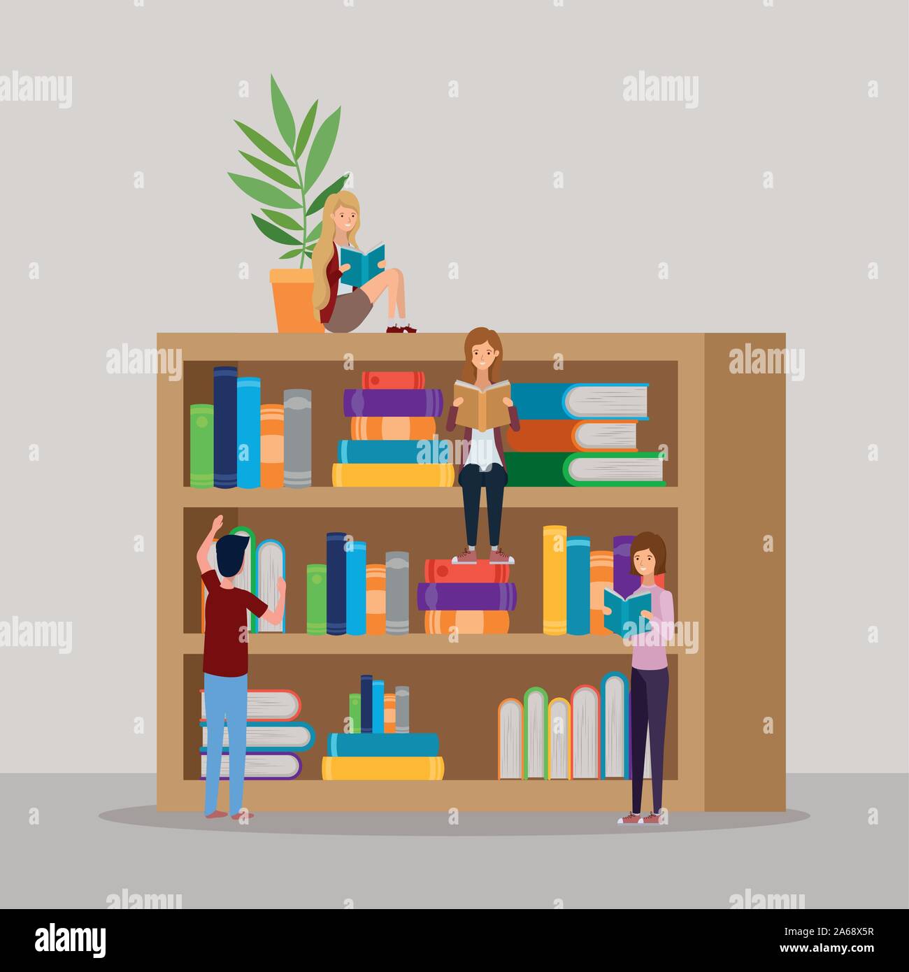 group of students reading books in the library Stock Vector Image & Art ...