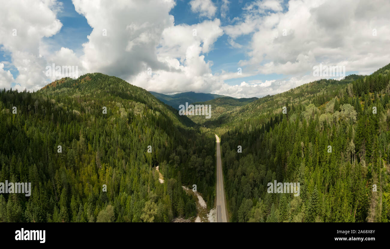 Aerial Panoramic View of a Scenic Highway in the Valley surrounded by ...