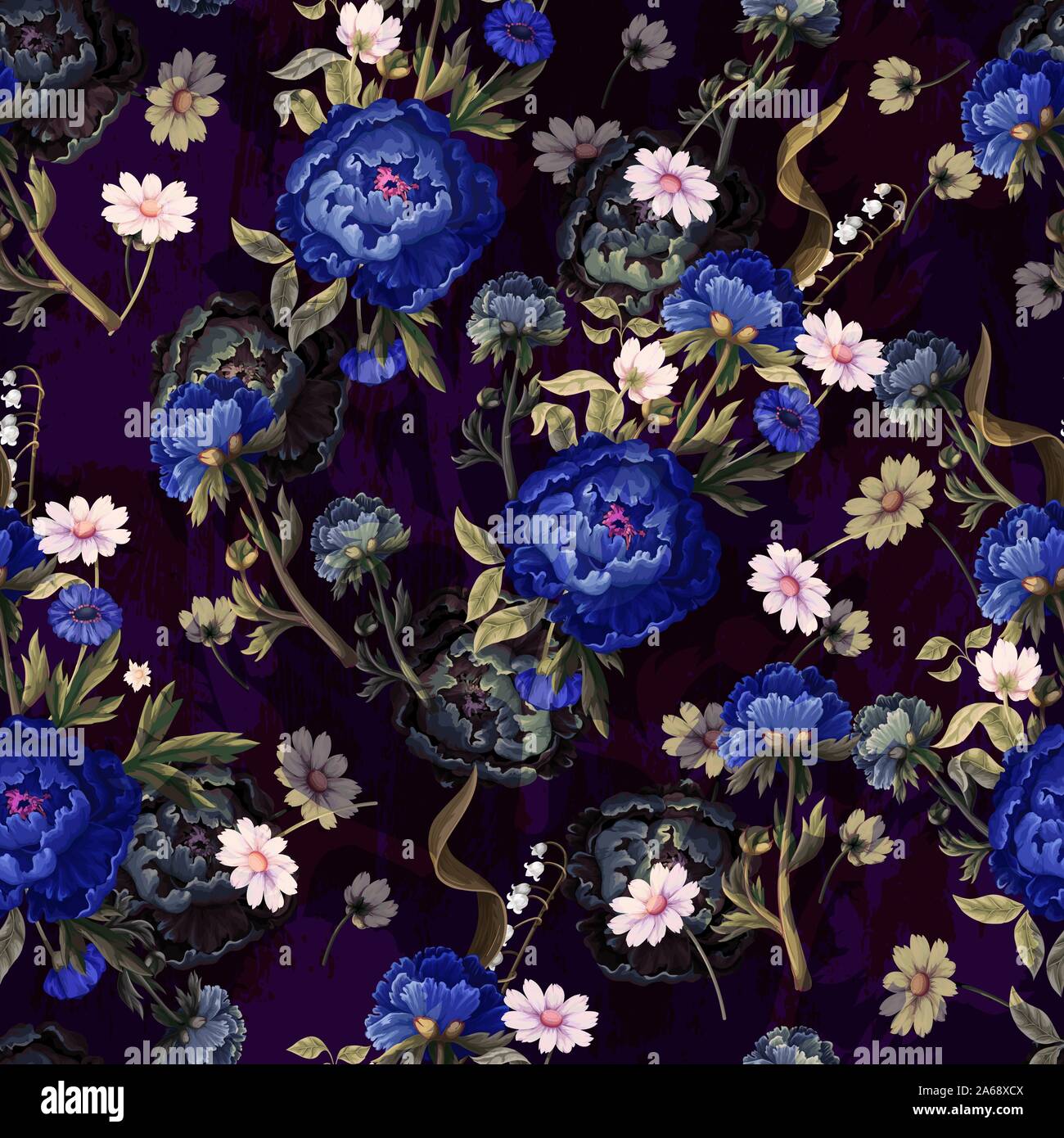 Seamless pattern with vintage peonies oil painting. Vector Stock Vector ...