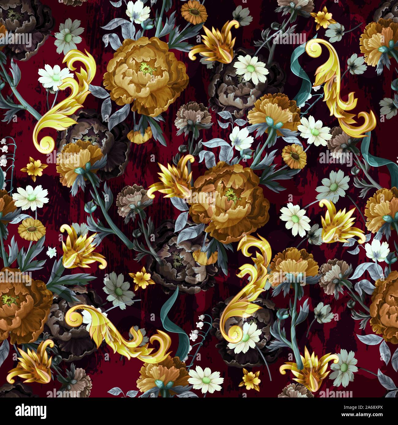 Seamless pattern with vintage peonies oil painting. Vector Stock Vector ...