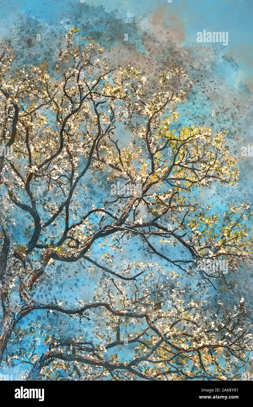 Tree blue painting hi-res stock photography and images - Alamy