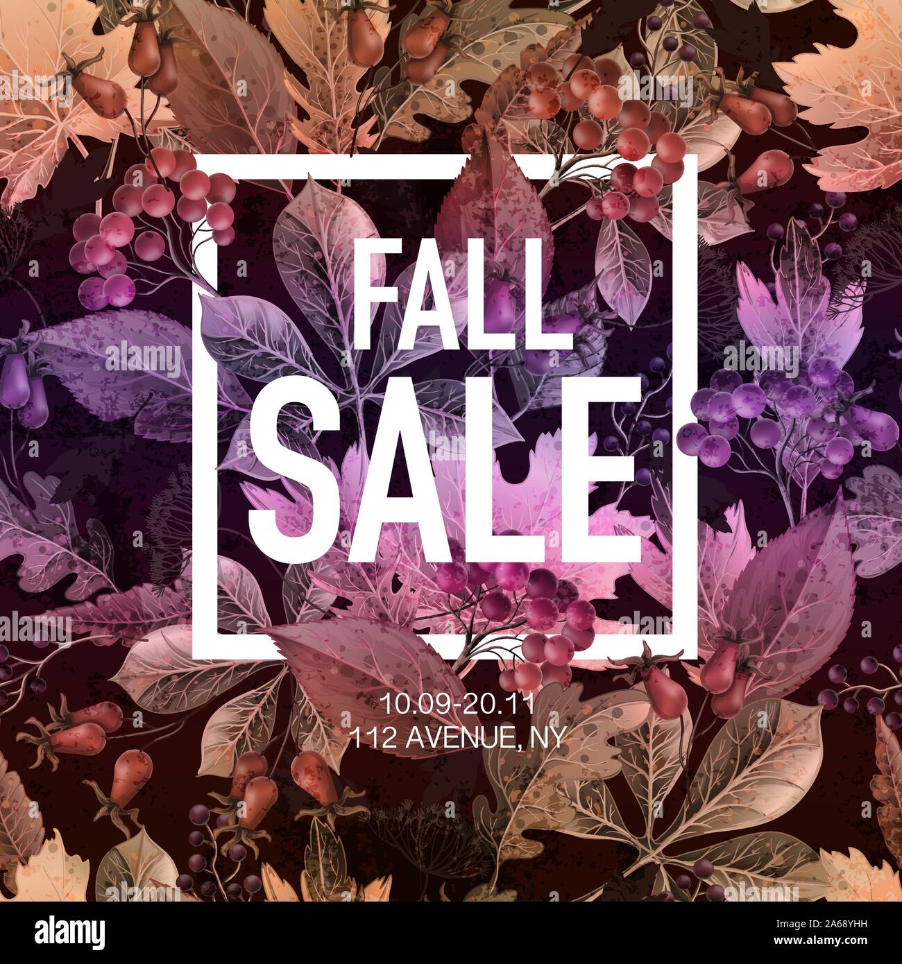 Poster fall sale with leaves and berries. Vector Stock Vector Image ...