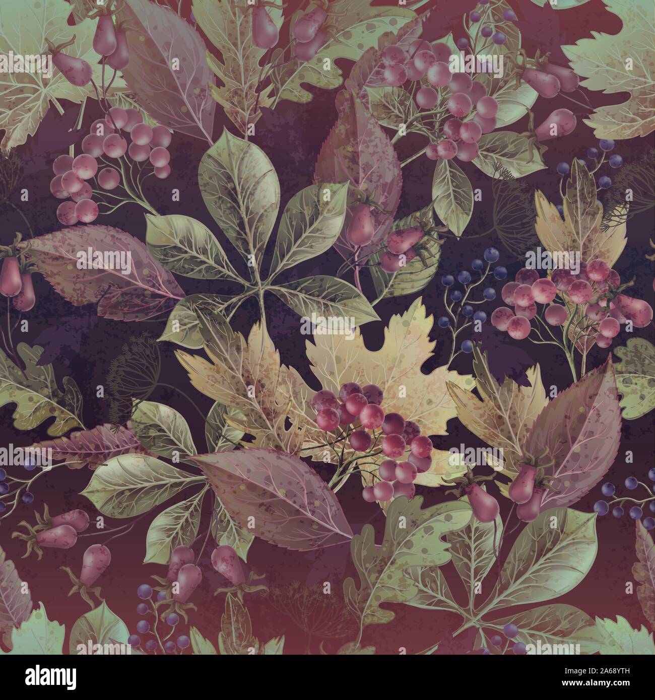 Autumn pattern leaves berries Stock Vector Images - Alamy