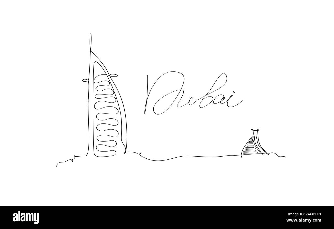 City silhouette Dubai in pen line style drawing on white background ...