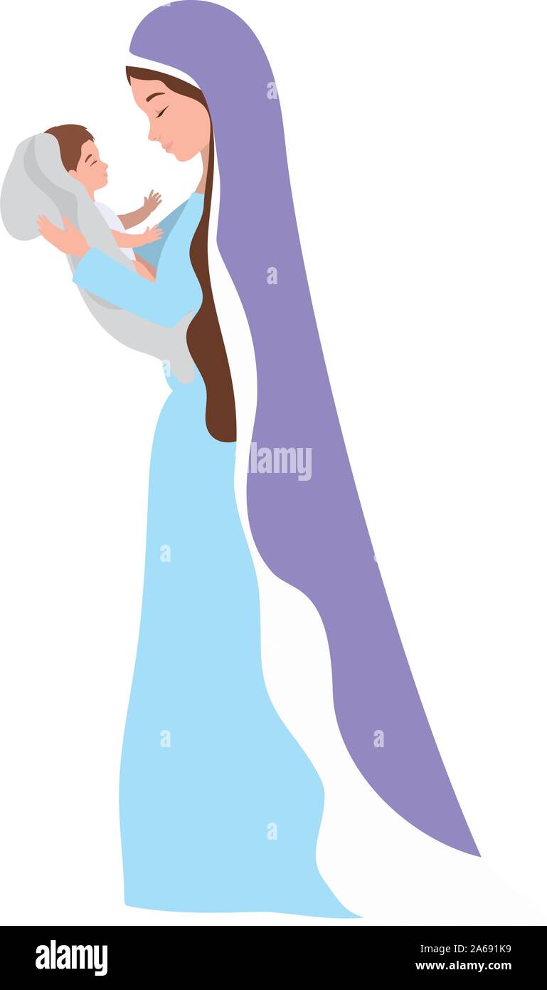 mary virgin lifting jesus baby manger characters Stock Vector Image ...