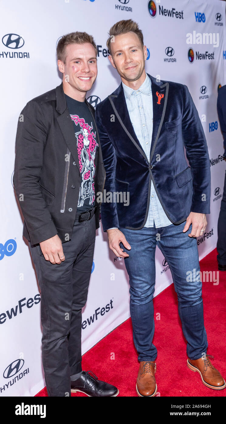 New York, NY, USA - October 23, 2019: Zachary Booth and Christopher Hanke attend the opening ...