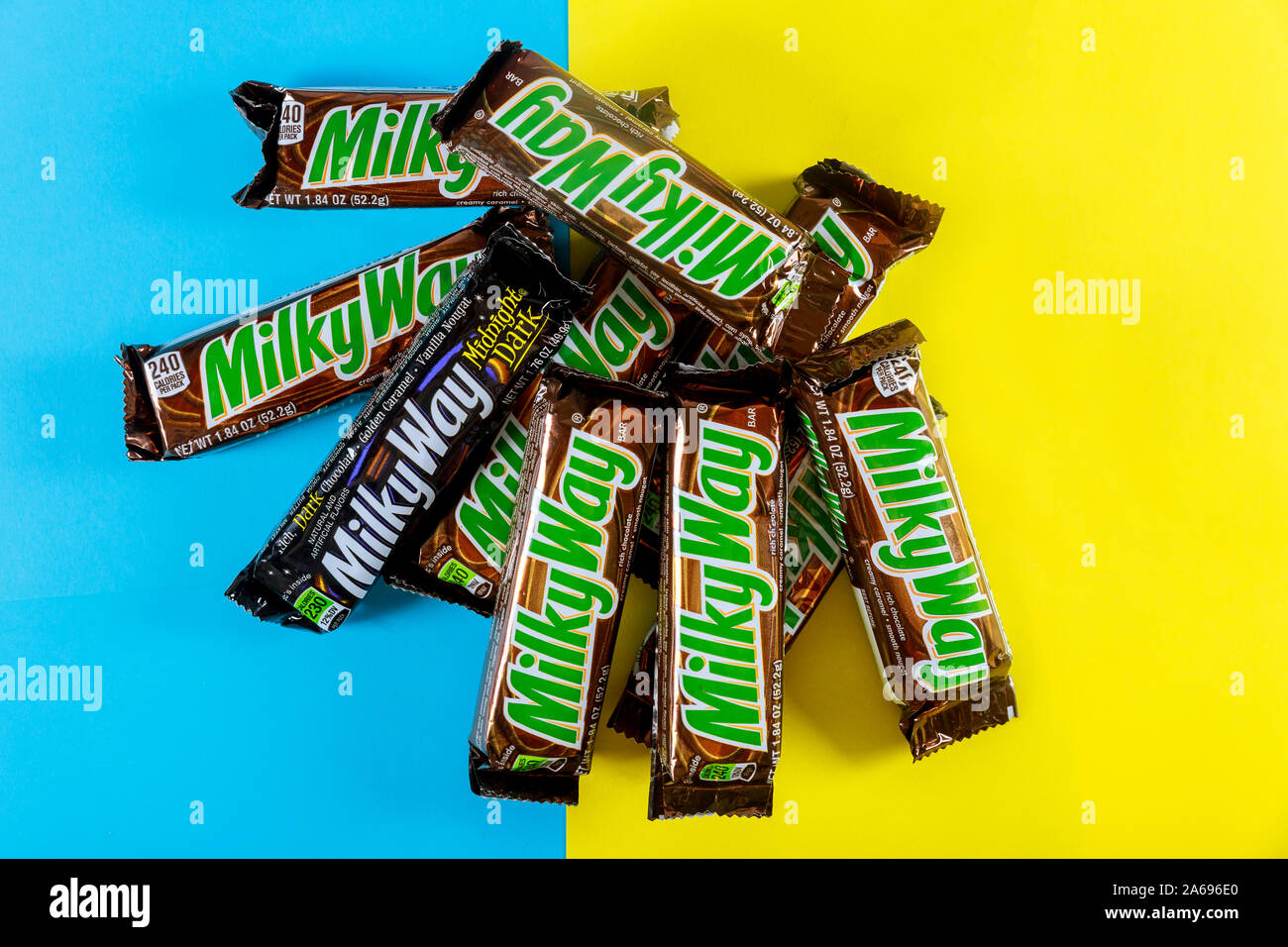 OCTOBER 22 2019 NY USA: Milky way chocolate candy bars is are produced ...
