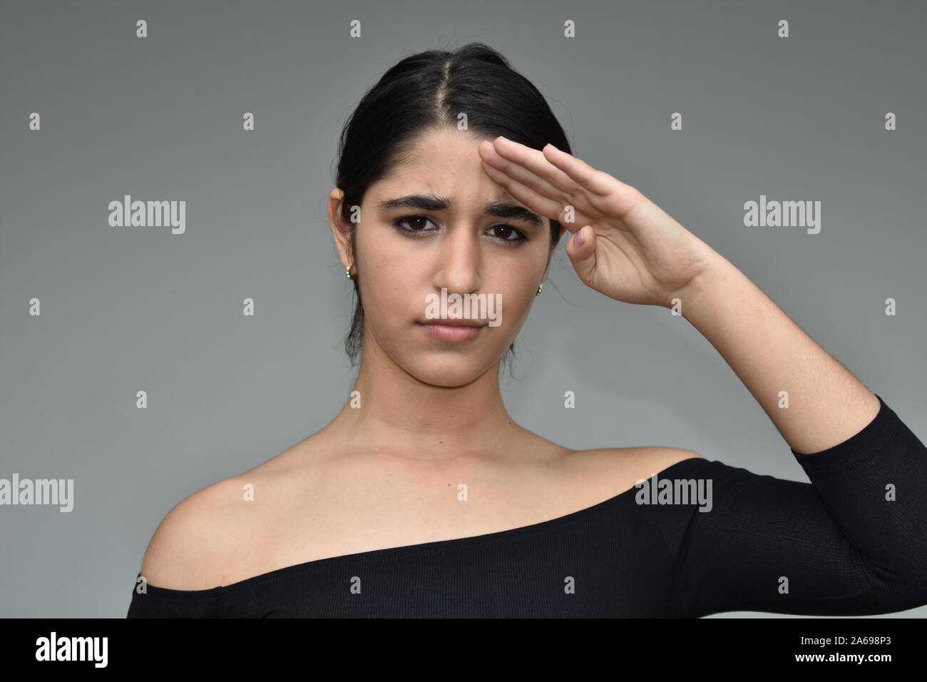 Beautiful Girl Saluting Stock Photo - Alamy