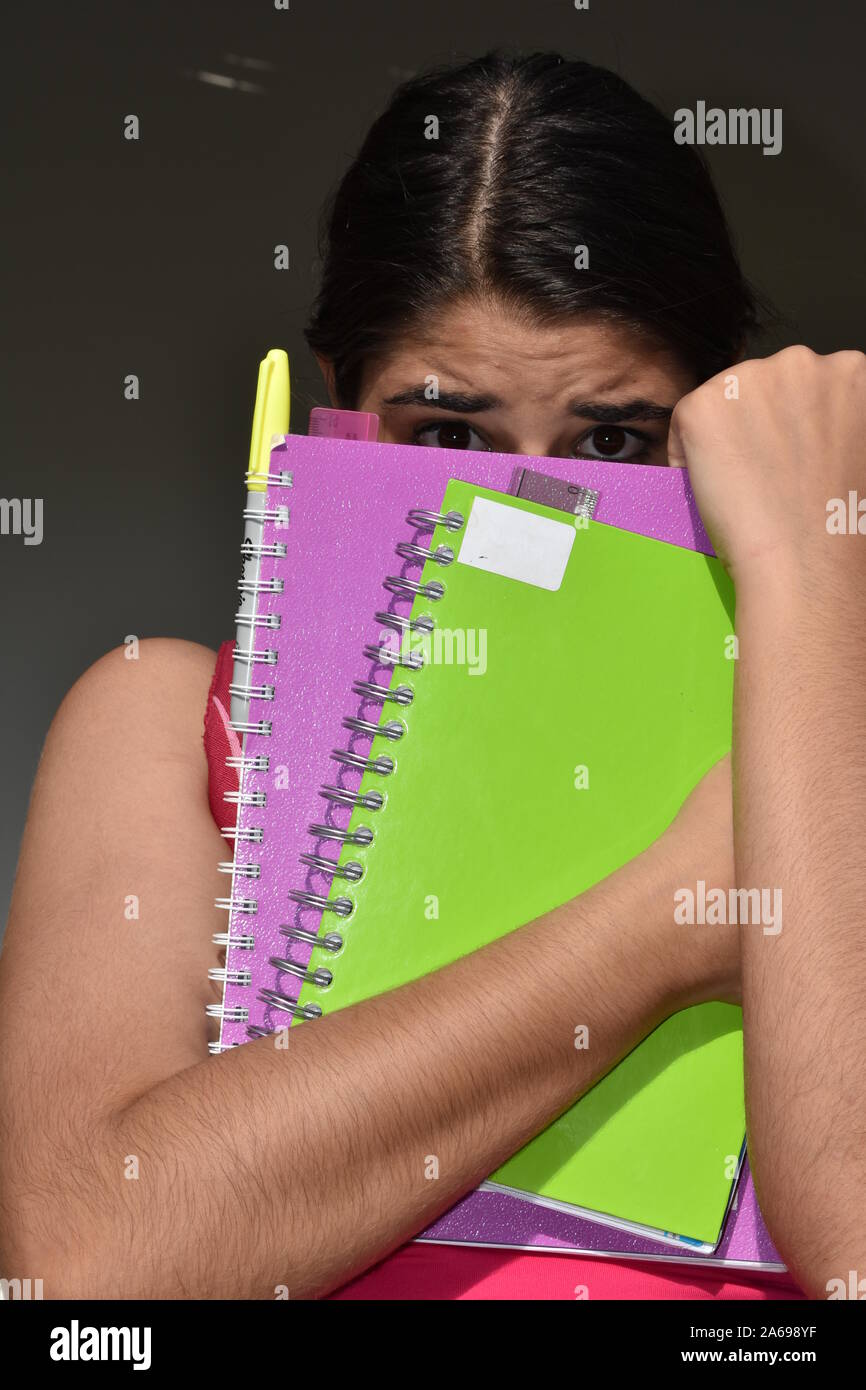 Cute Female Student And Fear Stock Photo - Alamy