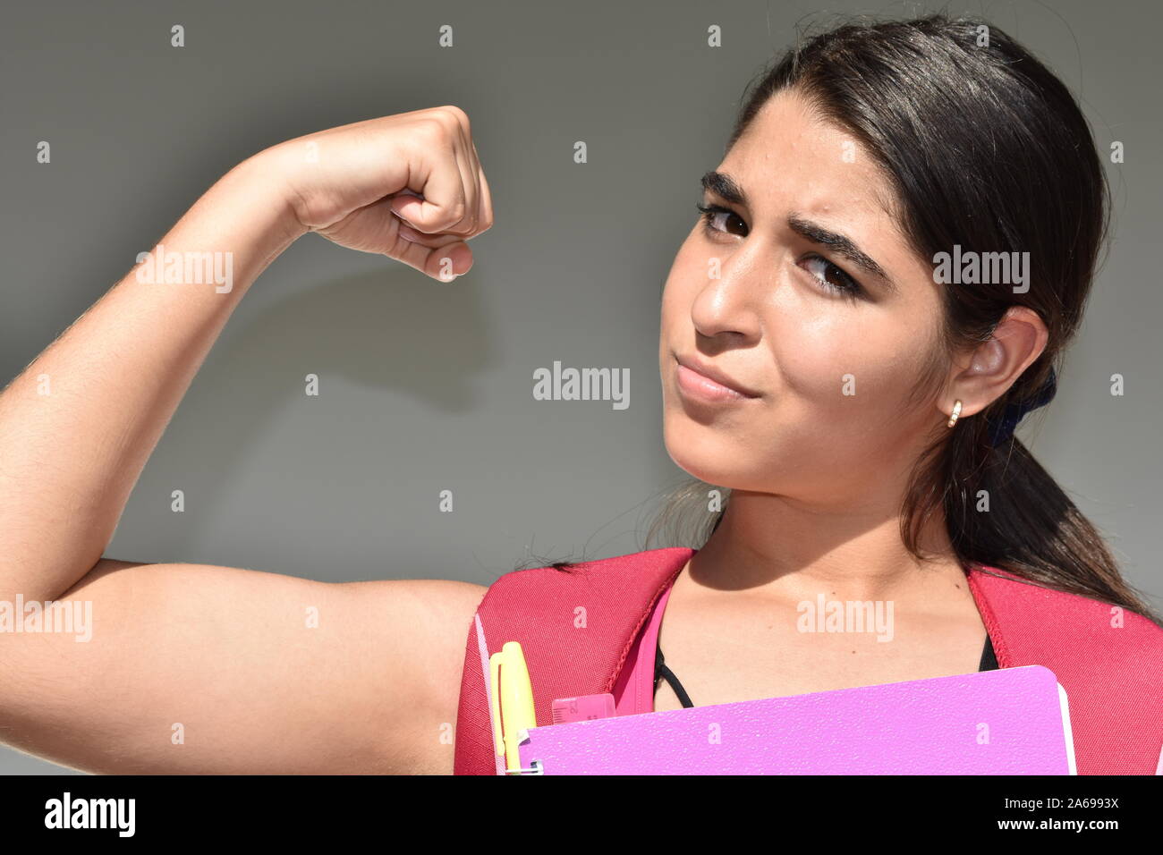 Girl Student And Muscles Stock Photo - Alamy