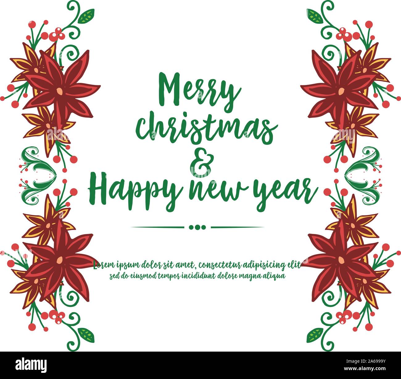 Calligraphy text of merry christmas and happy new year, with element ...