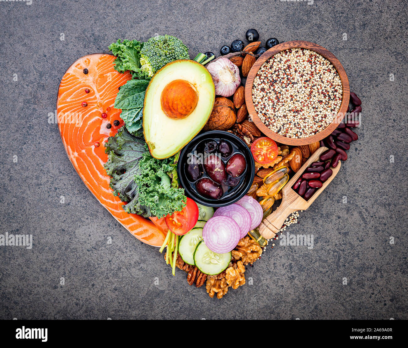 Heart shape of ketogenic low carbs diet concept. Ingredients for ...
