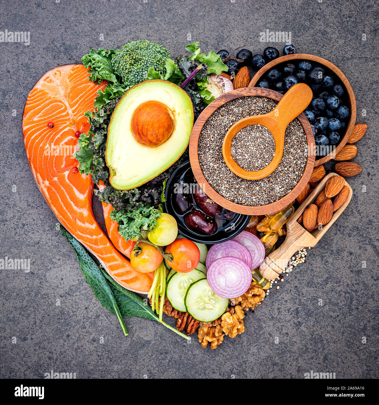 Heart shape of ketogenic low carbs diet concept. Ingredients for ...