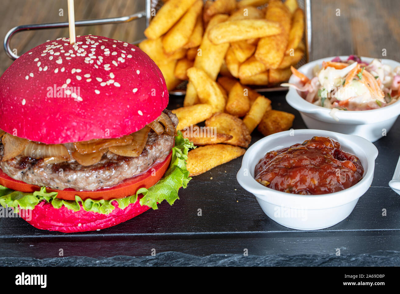 Red bread, burgers. American beefsteak burgers hamburgers pickles ...