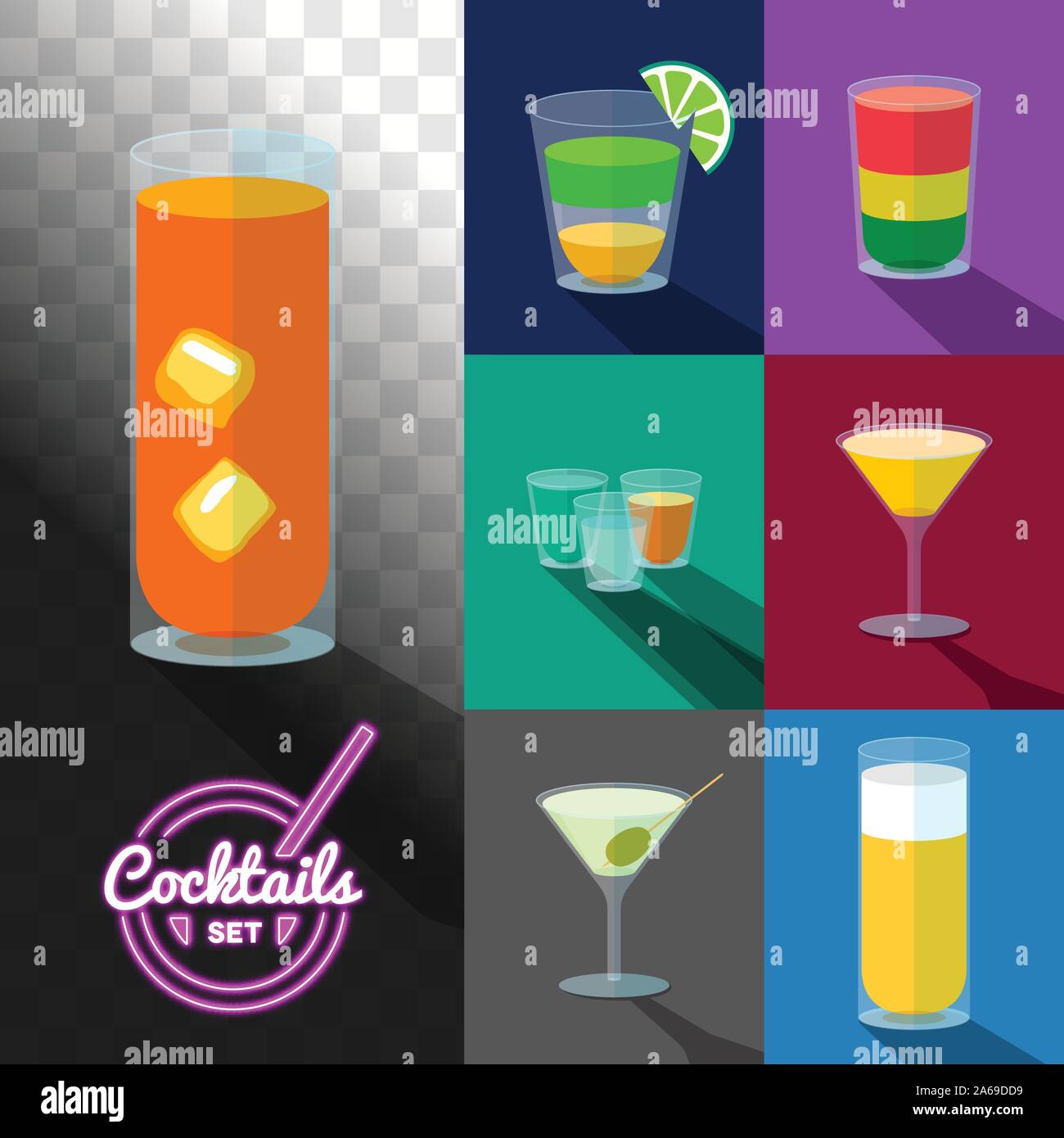 Set of cocktails in transparent glasses Stock Vector Image & Art - Alamy