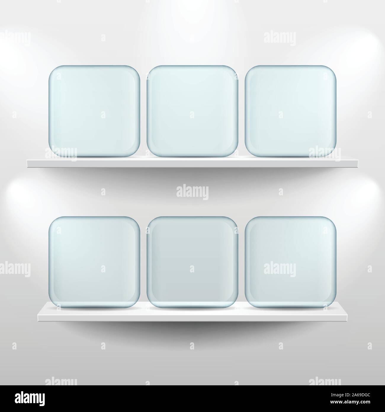 Shelves with glass app icons on white background Stock Vector Image ...