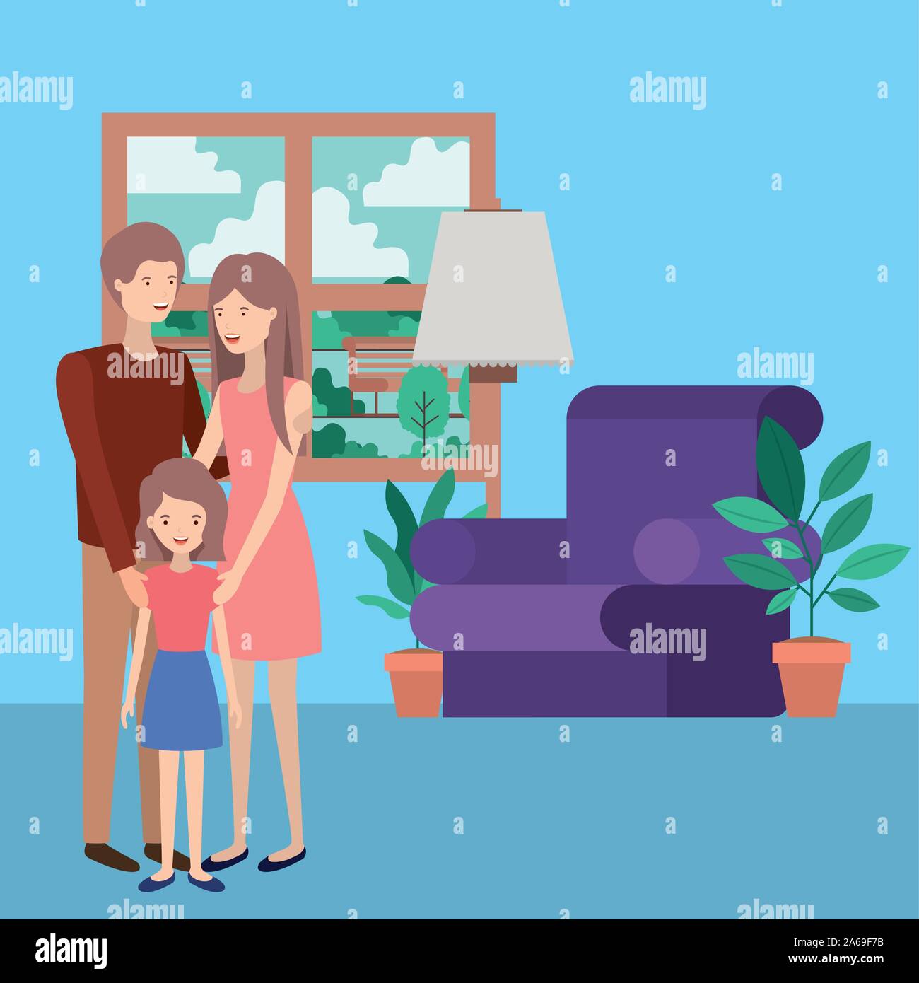 cute and happy family members in the livingroom Stock Vector Image ...