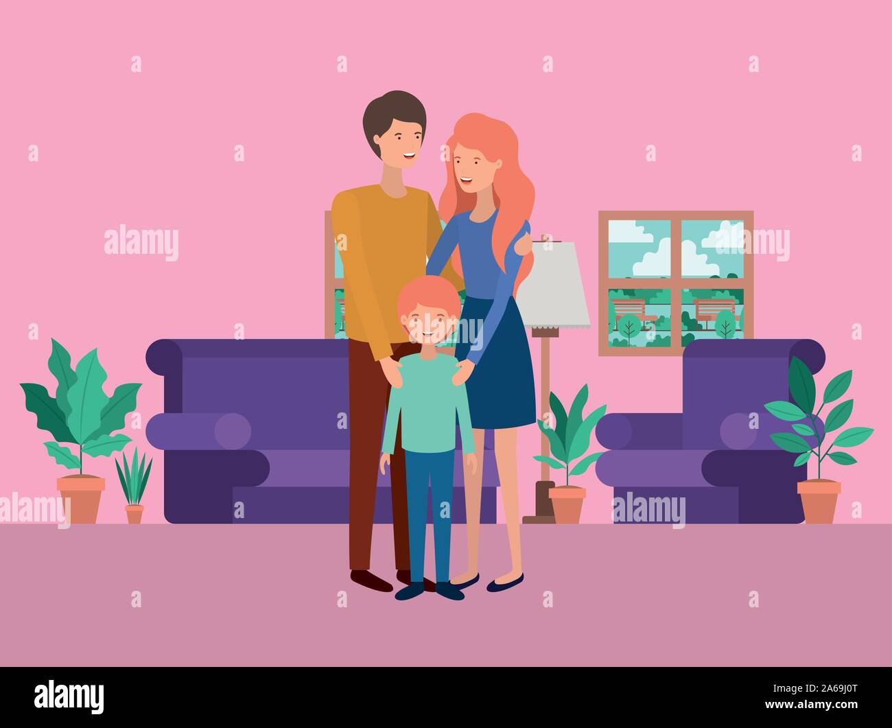 cute and happy family members in the livingroom Stock Vector Image ...